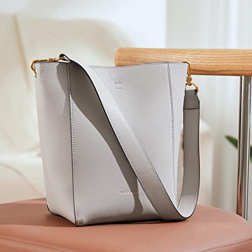 BOSTANTEN Leather Purses and Handbags for Women Designer Hobo Bucket Bag Fashion Small Crossbody Purses Grey Small size