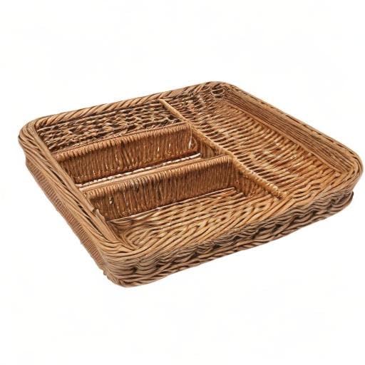 KOVOT Poly-Wicker Divided Basket Tray For Storage, Food or Cutlery, Drawer Insert Compartment Organizer Woven Polypropylene - 14"L x 10"D x 2"H