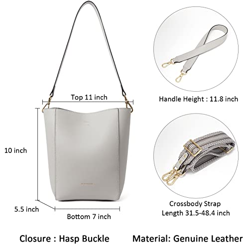 BOSTANTEN Leather Purses and Handbags for Women Designer Hobo Bucket Bag Fashion Small Crossbody Purses Grey Small size