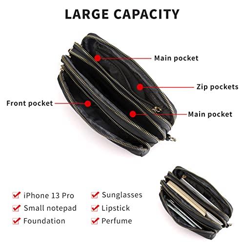 WITERY Multi Zipper Small Crossbody Bags for Women - Waterproof Mini Purse Nylon Travel Shoulder Bag Cell Phone Purse Pouch with Shoulder Strap