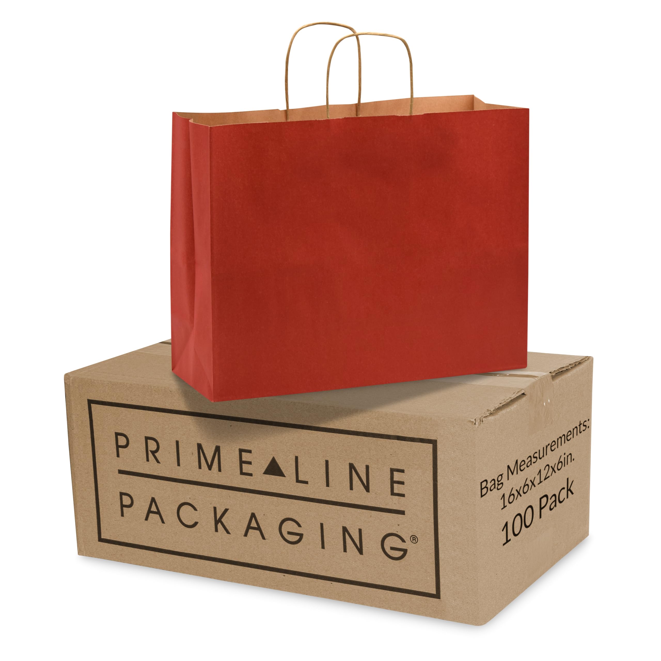Red Gift Bags with Handles - 16x6x12 Inch 100 Pack Large Kraft Paper Shopping Bags for Christmas & Holiday, Birthdays, Retail, Small Business & Boutiques, Gift Wrapping, Wedding Favors, in Bulk