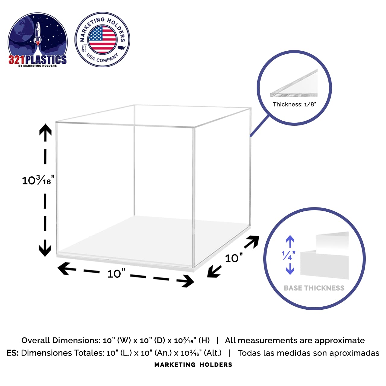 Marketing Holders Clear Acrylic Cube 10x10x10 with White Base Durable Plastic Box Collectible Items Cover Square Showcase Pedestal for Art