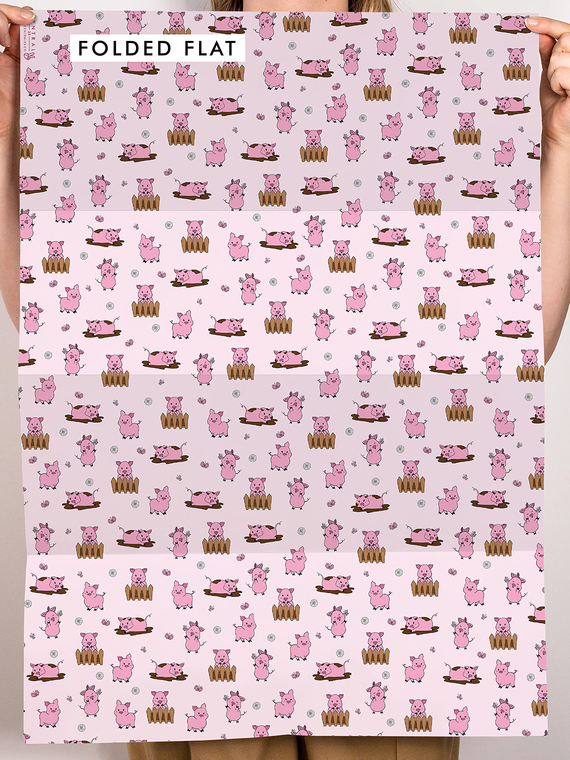 CENTRAL 23 Pig Wrapping Paper - 6 Sheets of Gift Wrap - Pink Wrapping Paper Sheets for Girls - Comes with Fun Stickers - Made in the UK