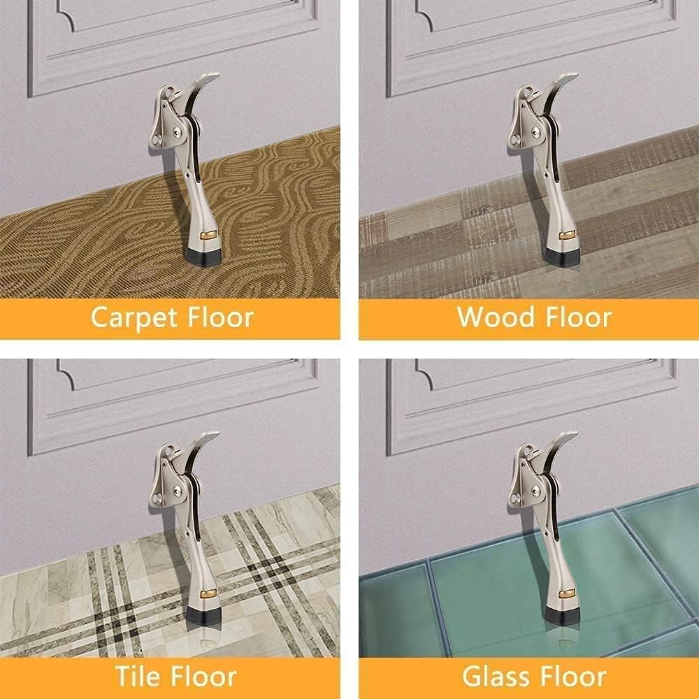 Gotega Door Stopper, 1/2/4 Packs Kickdown Door Stop with One Touch Adjustable Height and Rubber Tip, Door Stops (4 inch x 2 Pack, Chrome)