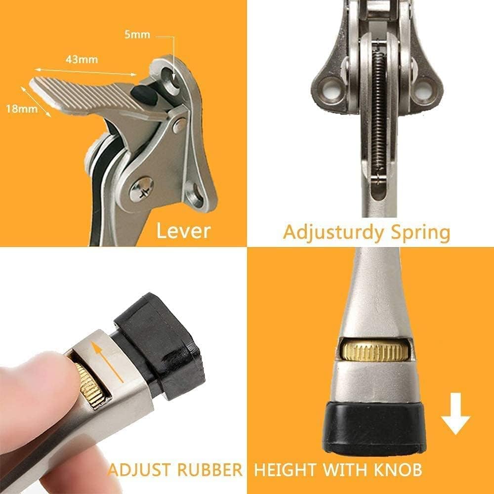 Gotega Door Stopper, 1/2/4 Packs Kickdown Door Stop with One Touch Adjustable Height and Rubber Tip, Door Stops (4 inch x 2 Pack, Chrome)