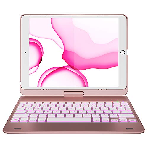 iPad Keyboard Case for iPad 2018 (6th Gen) - iPad 2017 (5th Gen) - iPad Pro 9.7 - iPad Air 2 & 1 - Thin & Light - 360 Rotatable - Wireless/BT - Backlit 10 Color - iPad Case with Keyboard (Rose Gold)