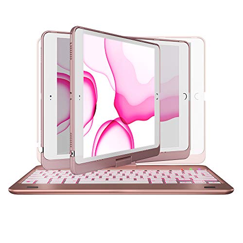 iPad Keyboard Case for iPad 2018 (6th Gen) - iPad 2017 (5th Gen) - iPad Pro 9.7 - iPad Air 2 & 1 - Thin & Light - 360 Rotatable - Wireless/BT - Backlit 10 Color - iPad Case with Keyboard (Rose Gold)