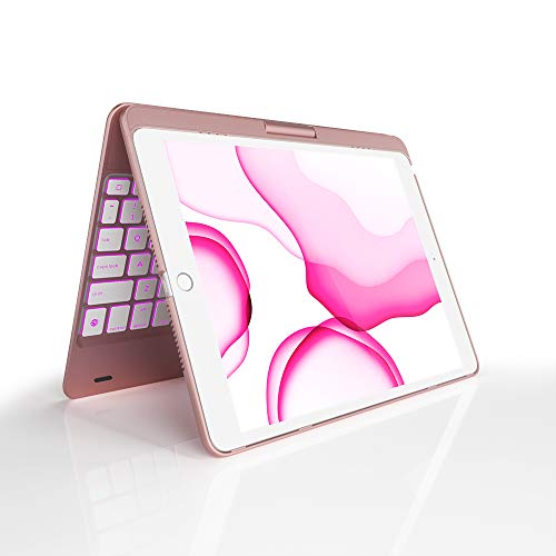 iPad Keyboard Case for iPad 2018 (6th Gen) - iPad 2017 (5th Gen) - iPad Pro 9.7 - iPad Air 2 & 1 - Thin & Light - 360 Rotatable - Wireless/BT - Backlit 10 Color - iPad Case with Keyboard (Rose Gold)