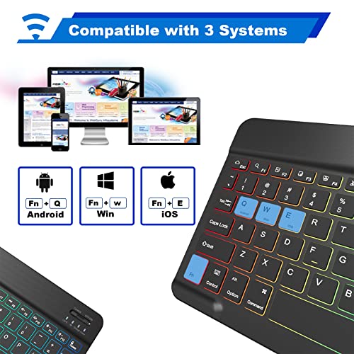 Ultra-Slim Wireless Bluetooth Keyboard, Upgrade 7 Colors Rainbow Backlit Rechargeable Keyboard, Universal Mini Portable Keyboard for iPad Mac Samsung Tablets Phones Computer Laptops PC, Black