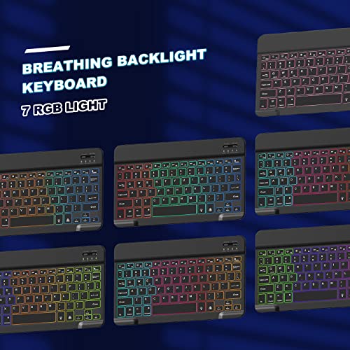 Ultra-Slim Wireless Bluetooth Keyboard, Upgrade 7 Colors Rainbow Backlit Rechargeable Keyboard, Universal Mini Portable Keyboard for iPad Mac Samsung Tablets Phones Computer Laptops PC, Black