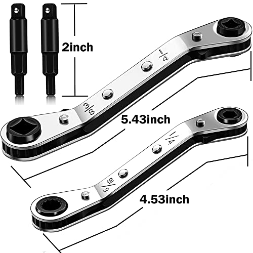 Hvac Service Wrench Tools:3/16β to 3/8β 5/16'' x 1/4''Air Conditioner Valve Ratchet Wrench with 2 Hexagon Bit Adapter Kit for Air Refrigeration Tools and Equipment Repair Tools Clearance