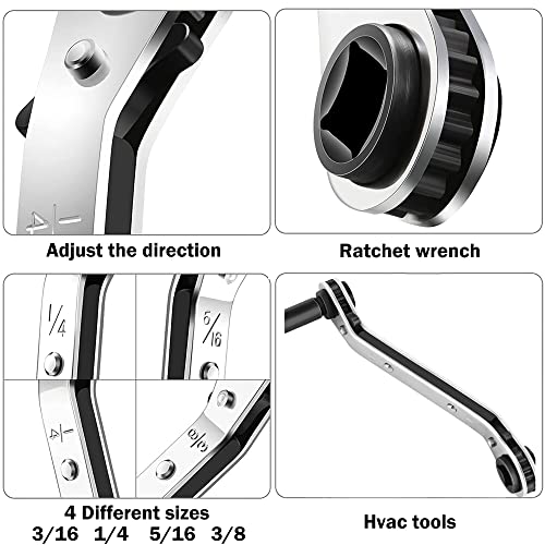 Hvac Service Wrench Tools:3/16” to 3/8” 5/16'' x 1/4''Air Conditioner Valve Ratchet Wrench with 2 Hexagon Bit Adapter Kit for Air Refrigeration Tools and Equipment Repair Tools Clearance