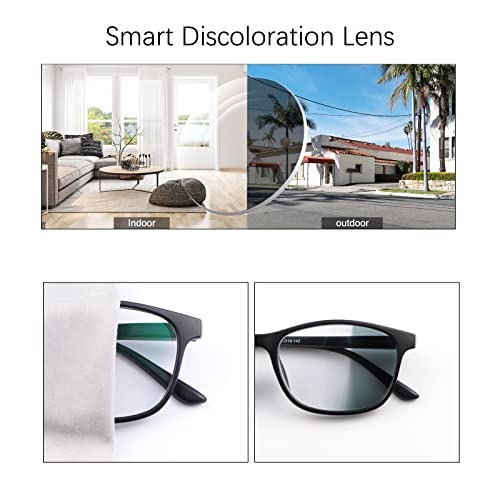 Photochromic Transition Nearsighted Distance Glasses For Men and Women Retro Myopia Glasses TR90 Lightweight Negative Power Shortsighted Eyeglasses Black Full Frame Eyewear Anit UV & Glare Sunglasses