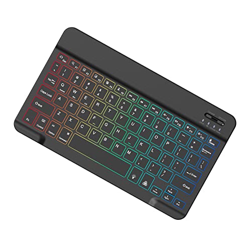 Ultra-Slim Wireless Bluetooth Keyboard, Upgrade 7 Colors Rainbow Backlit Rechargeable Keyboard, Universal Mini Portable Keyboard for iPad Mac Samsung Tablets Phones Computer Laptops PC, Black
