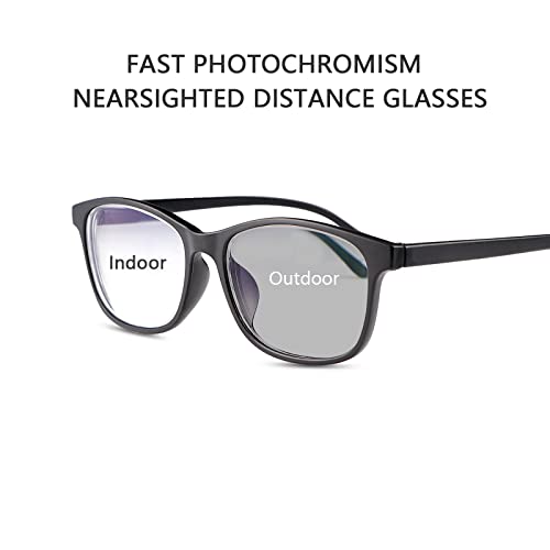 Photochromic Transition Nearsighted Distance Glasses For Men and Women Retro Myopia Glasses TR90 Lightweight Negative Power Shortsighted Eyeglasses Black Full Frame Eyewear Anit UV & Glare Sunglasses