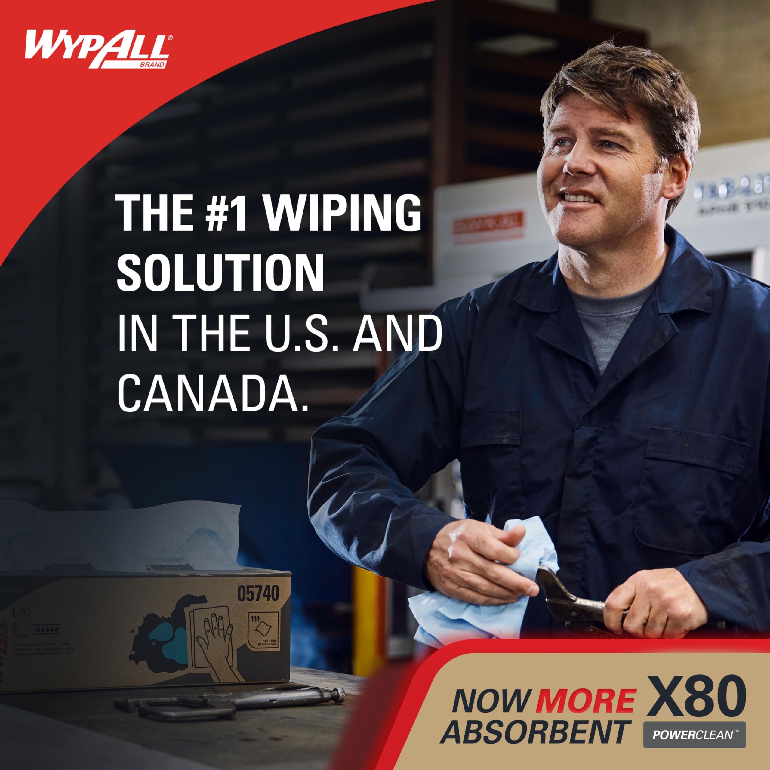 WypAll Power Clean X80 Heavy Duty Cloths (41026), Extended Use Cloths Quarter-fold Format, White, 50 Sheets / Pack; 4 Packs / Case; 200 Folded Sheets / Case
