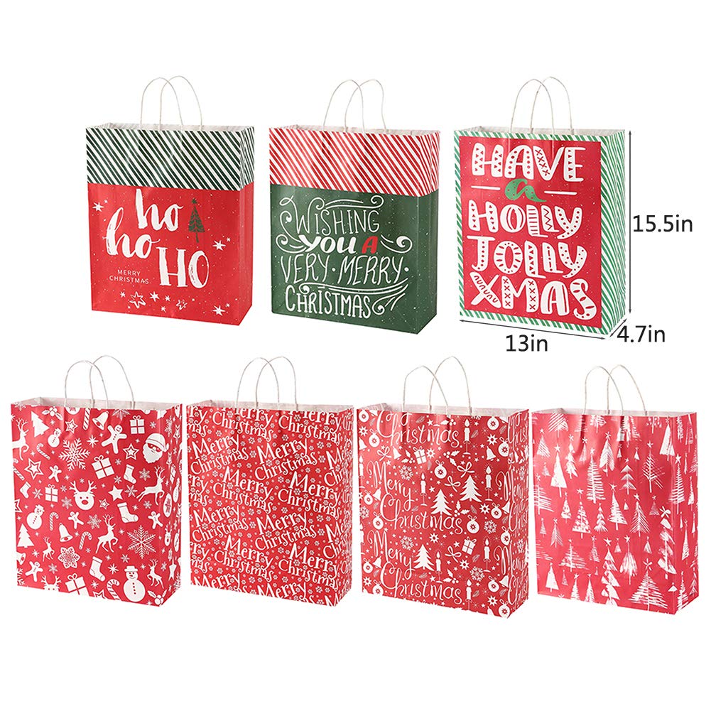 Sattiyrch Christmas Gift Bags 28 Count,Xmas Holidays Kraft Gift Bag Assorted Sizes,7 Jumbo, 7 Large, 7 Medium, 7 Small