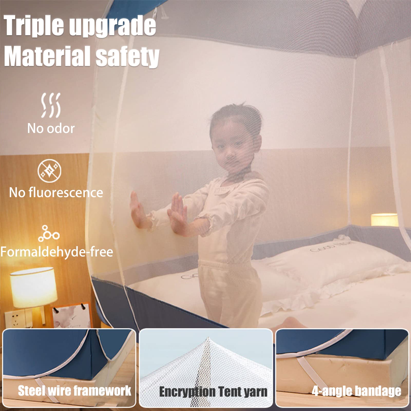 xixi-home 2022 New Portable Folding Mosquito net, pop-up Mosquito net Tent, Three-Door Travel Mosquito net with Bottom Edge, 5 Seconds to Install (71 * 78 * 65in, Blue)