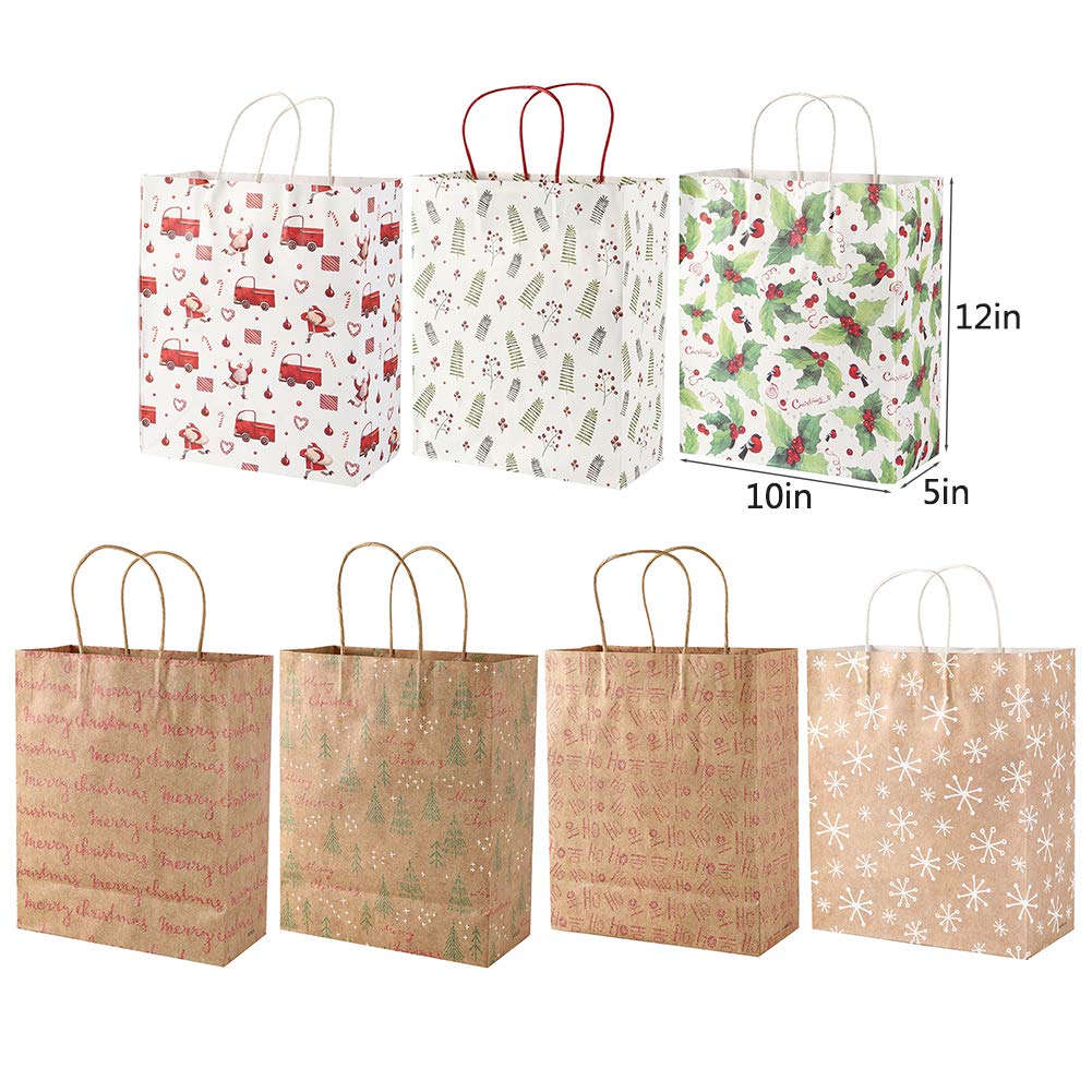 Sattiyrch Christmas Gift Bags 28 Count,Xmas Holidays Kraft Gift Bag Assorted Sizes,7 Jumbo, 7 Large, 7 Medium, 7 Small