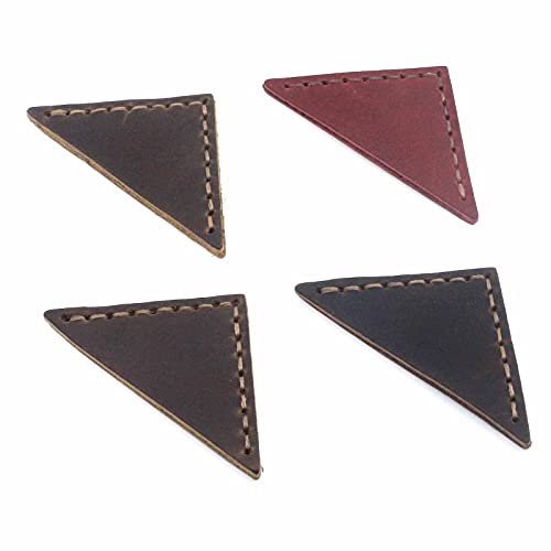 Quluxe 4 Pcs Leather Triangle Bookmark Page Corner Genuine Leather Bookmark Personalized Handmade Reading Book Marker for Bookworm Book Lover Gifts- Coffee, Brown, Red