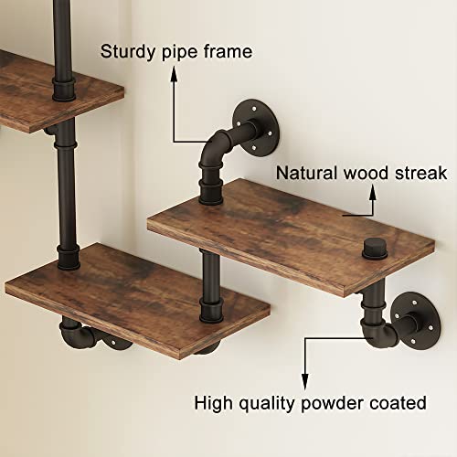 MAIKAILUN Industrial Floating Pipe Wall Mounted Shelves Rustic Modern Wood Shelving Bookcase 4 Layer Ladder Hanging Bookshelf for Home Bathroom Office Kitchen Decor(D)