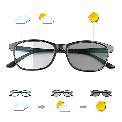 Photochromic Transition Nearsighted Distance Glasses For Men and Women Retro Myopia Glasses TR90 Lightweight Negative Power Shortsighted Eyeglasses Black Full Frame Eyewear Anit UV & Glare Sunglasses
