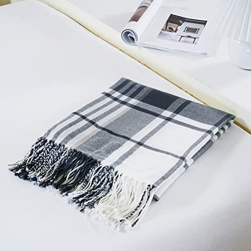 Bangya Acrylic Plaid Throw Blanket with Decorative Fringe for Travel,Bed, Sofa, Couch,Office ( 50inch x 60inch)