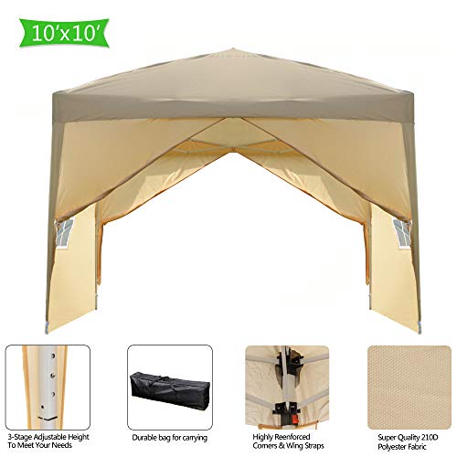 10x10 Pop Up Tent with Two Doors & Two Windows Practical Waterproof Right-Angle Folding Tent with Carry Bag Khaki