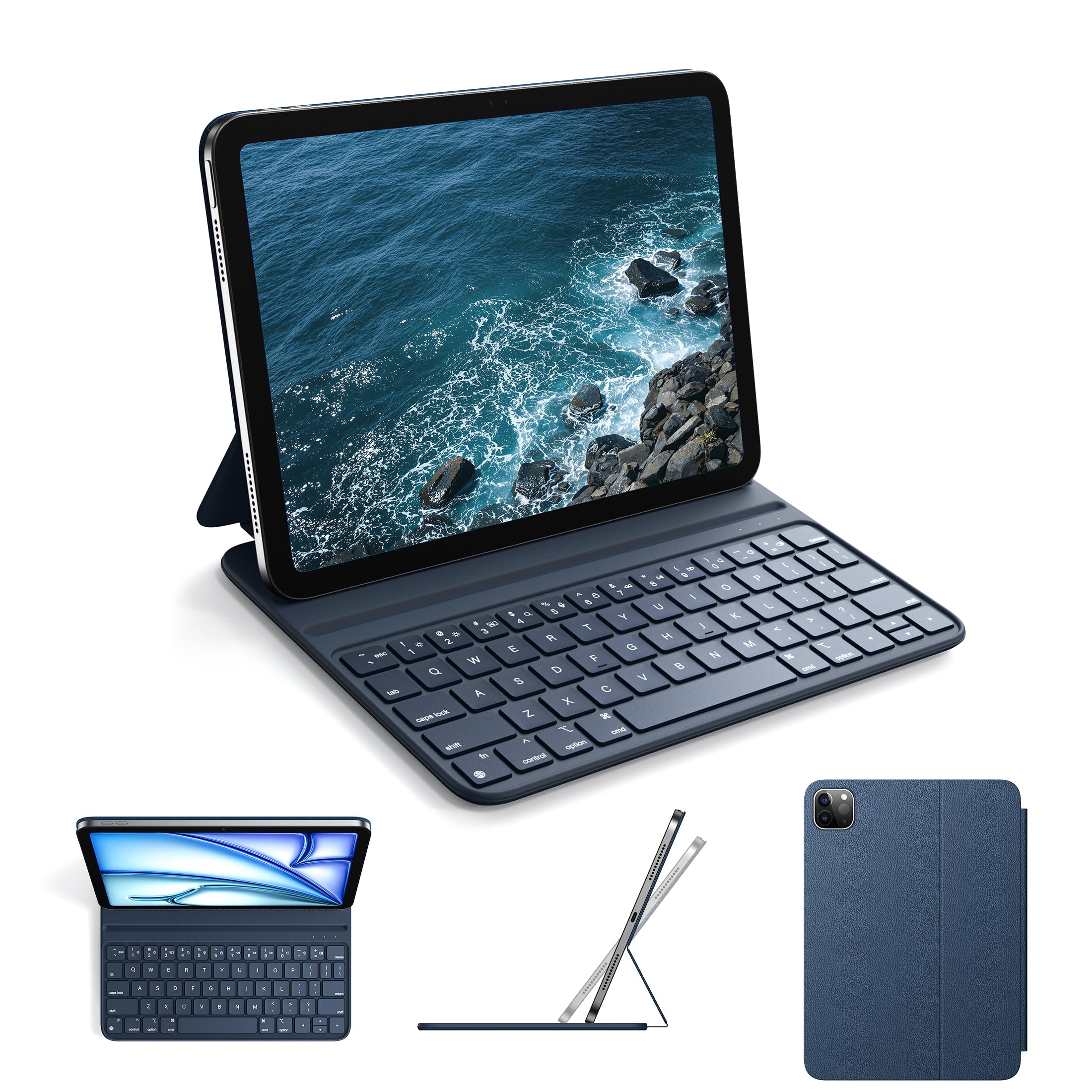 HOU Keyboard Case for iPad Air 11 inch 2024 (M2), Keyboard Case for iPad pro 11 inch 4th/3rd/2nd/1st (2018-2022) & iPad Air 5th/4th (2022/2020), Folio, Slim, Adjustable Angle, Magnetic Charging