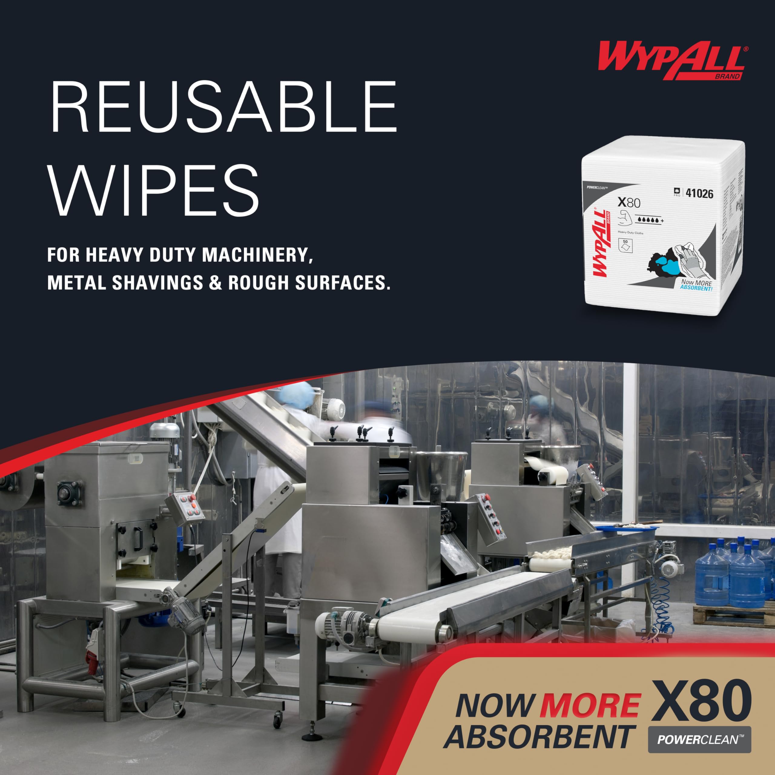 WypAll Power Clean X80 Heavy Duty Cloths (41026), Extended Use Cloths Quarter-fold Format, White, 50 Sheets / Pack; 4 Packs / Case; 200 Folded Sheets / Case