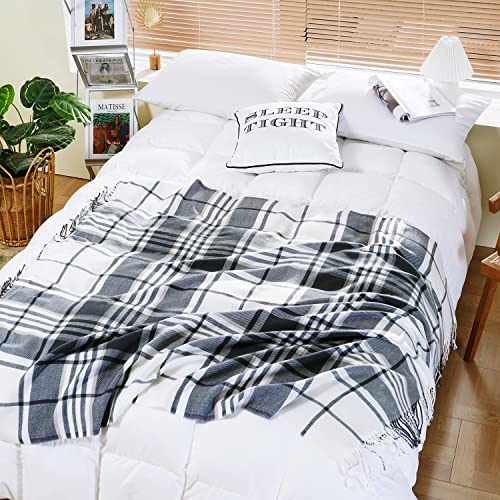 Bangya Acrylic Plaid Throw Blanket with Decorative Fringe for Travel,Bed, Sofa, Couch,Office ( 50inch x 60inch)