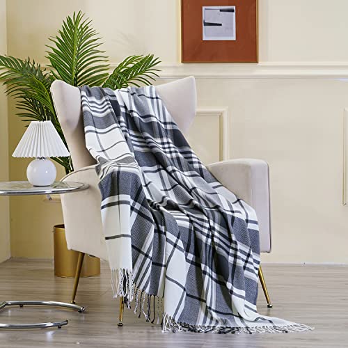 Bangya Acrylic Plaid Throw Blanket with Decorative Fringe for Travel,Bed, Sofa, Couch,Office ( 50inch x 60inch)
