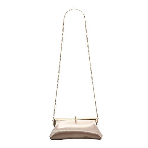 Luxury Satin Classic Evening Clutch Bag with Elegant Rhinestone Bling Crossbody Bag for wedding bridal graduation prom (Gold)