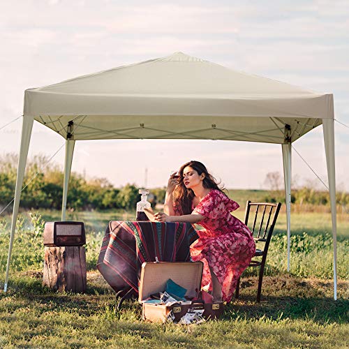10x10 Pop Up Tent with Two Doors & Two Windows Practical Waterproof Right-Angle Folding Tent with Carry Bag Khaki
