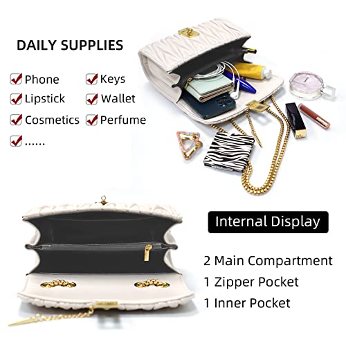 LesunPan Quilted Crossbody Bags for Women Leather Shoulder Bag Handbag Ladies Small Purses with Chain Strap and Lock