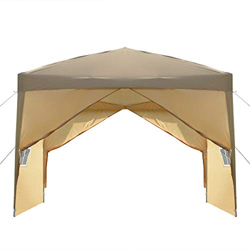 10x10 Pop Up Tent with Two Doors & Two Windows Practical Waterproof Right-Angle Folding Tent with Carry Bag Khaki