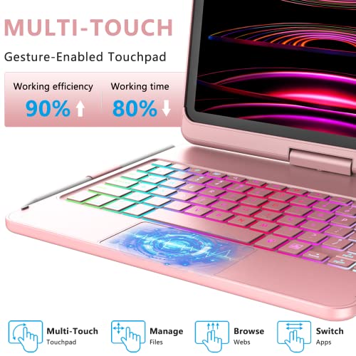 iPad Pro 11 inch Case with Keyboard, iPad Air 5/Air 4 10.9 inch Keyboard Case with Trackpad, Keyboard Case for iPad Air 5/Air 4 and iPad Pro 1-4 Gen, Backlit 10 Color & 360 Screen Rotation - Rose Gold