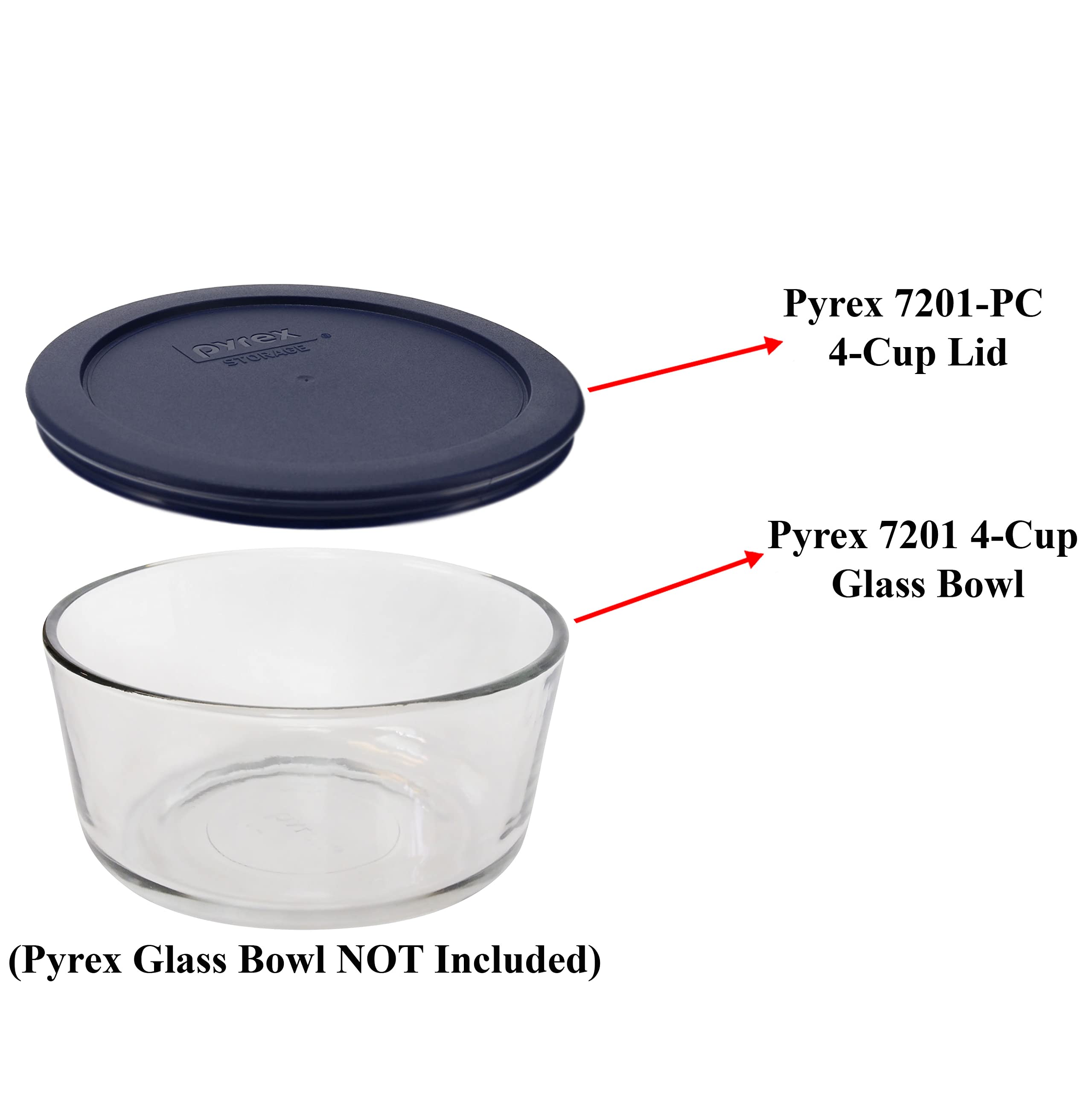 Pyrex 7201-PC 4-Cup Dark Blue Round Replacement Lids - 3 pack