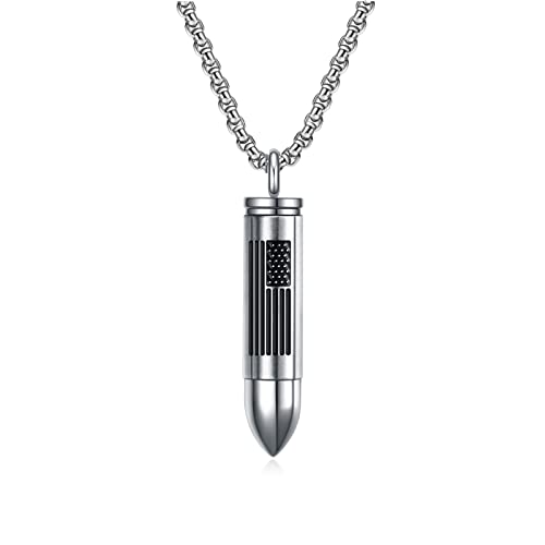 Rnivida American Flag Urn Necklaces for Ashes, Stainless Steel Urn Pendant for Human Pet Ashes, Memorial Cremation Jewelry for Men
