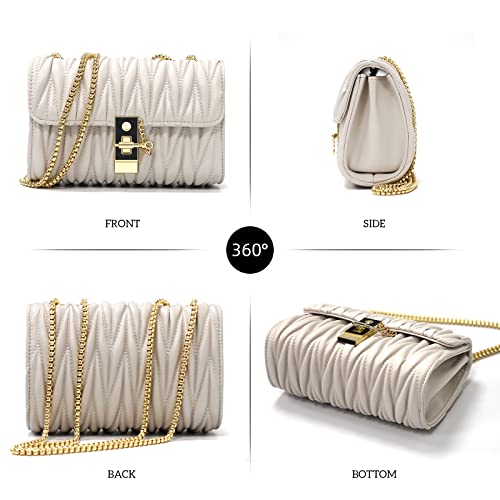 LesunPan Quilted Crossbody Bags for Women Leather Shoulder Bag Handbag Ladies Small Purses with Chain Strap and Lock
