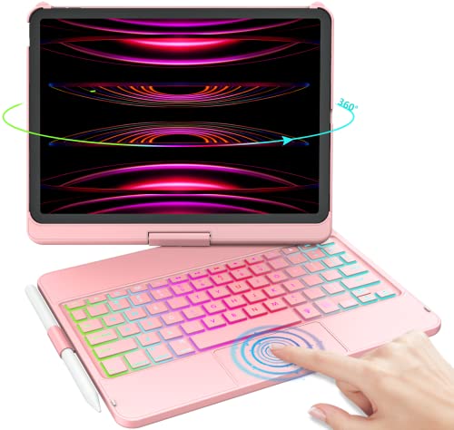 iPad Pro 11 inch Case with Keyboard, iPad Air 5/Air 4 10.9 inch Keyboard Case with Trackpad, Keyboard Case for iPad Air 5/Air 4 and iPad Pro 1-4 Gen, Backlit 10 Color & 360 Screen Rotation - Rose Gold