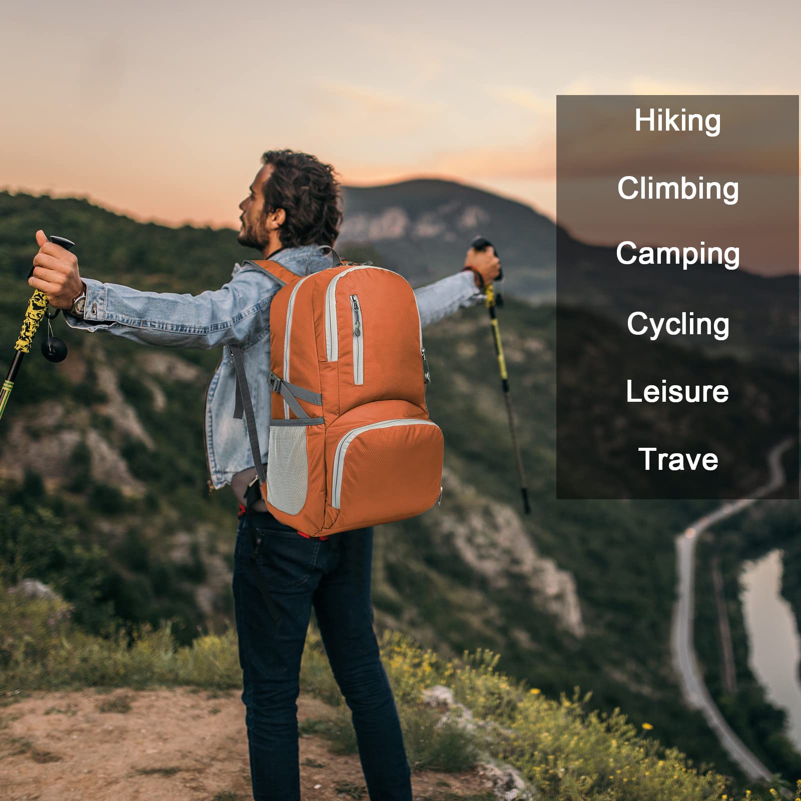 Packable Lightweight Hiking Backpack,Oliomp-35L Waterproof Foldable Travel Backpack Suitable for men and women camping outdoor hiking and cycling.(Orange)