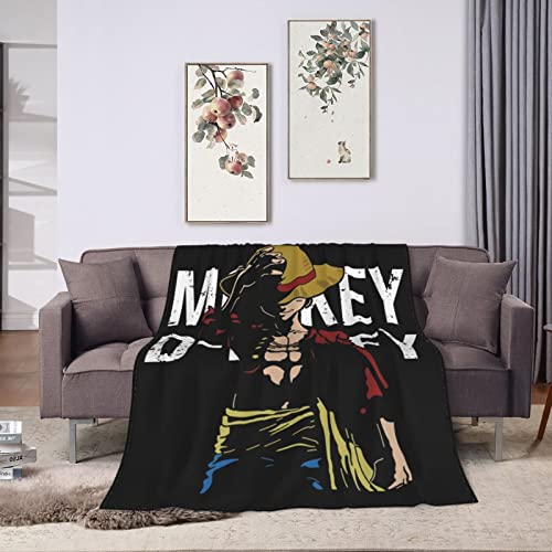 MMsshTdy One Piece Monkey D. Luffy Blanket Flannel Fleece Anime Throw Blanket for Living Room/Bedroom/Sofa/Chair 60 inch X50 inch Black