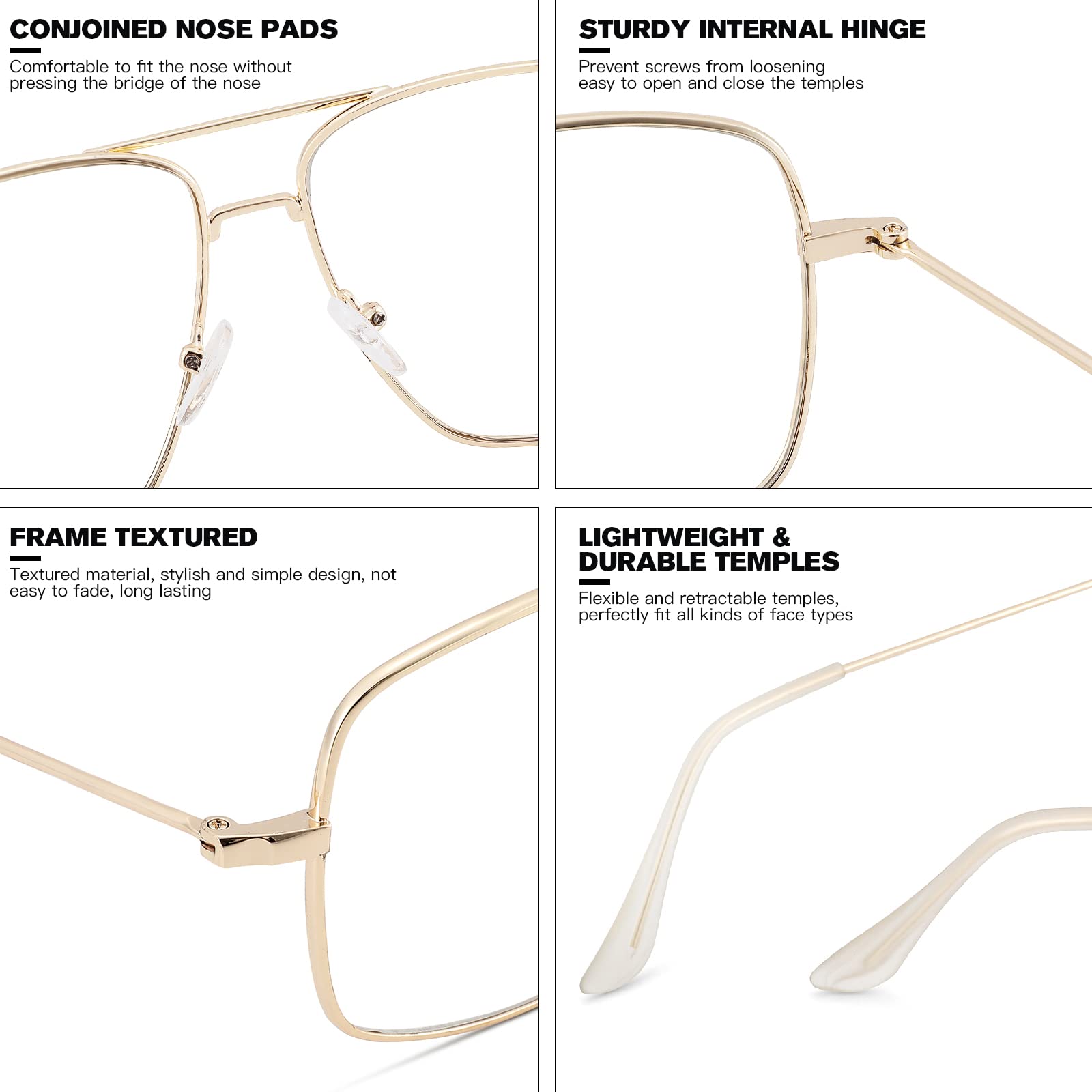 COASION Classic Non-prescription Clear Lens Eyeglasses Metal Frame Eyewear for Women Men (Gold)