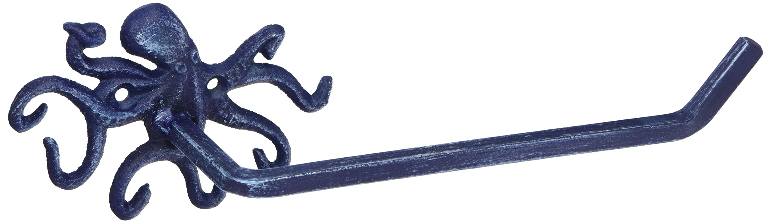 Hampton Nautical K-9205-solid-dark-blue Rustic Dark Blue Cast Iron Octopus Toilet Paper Holder 11" - Beach Bathroom Decor - Beach Decor - Cast Iron