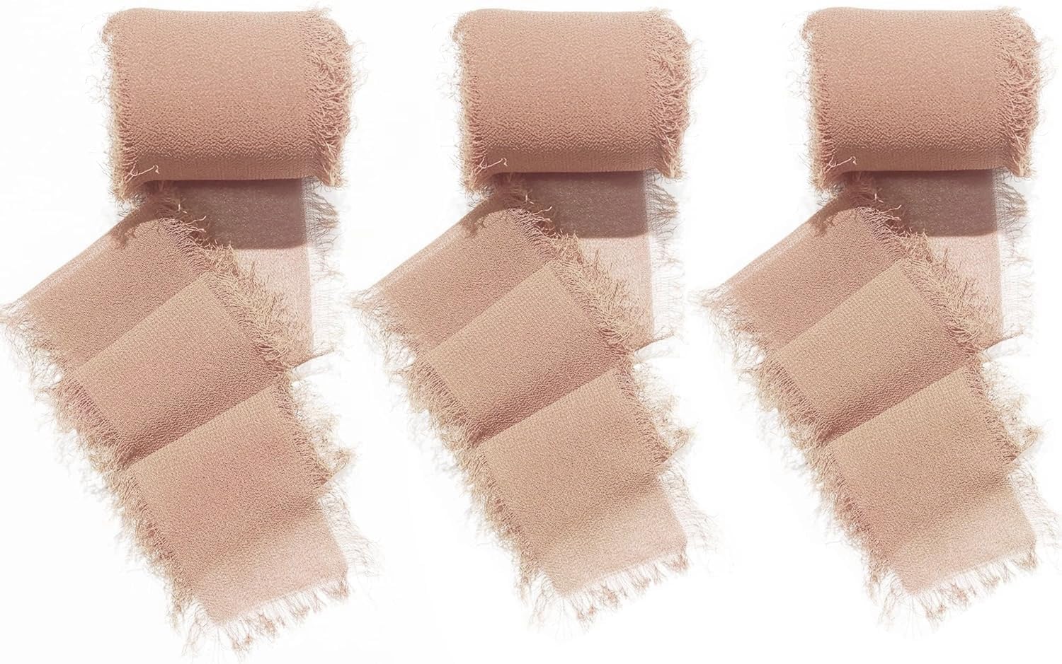 Maclemon Handmade Fringe Dusty Rose Nude Pink Mauve Chiffon Silk Ribbon 3 Rolls 2" x 7Yd Ribbons Set for Wedding Invitations,Bridal Bouquets,Gifts Wrapping,DIY Crafts