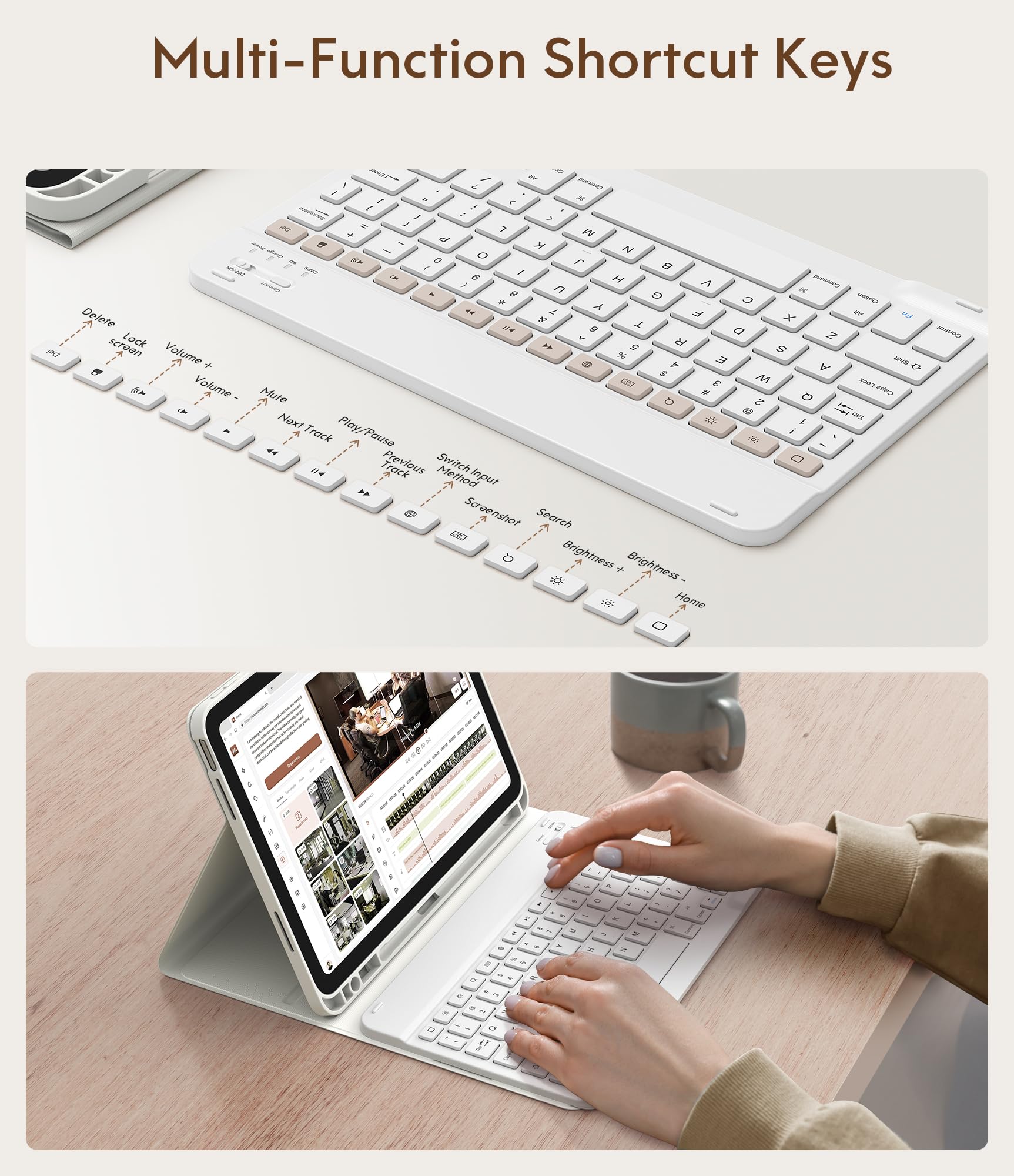 CHESONA Keyboard Case for iPad 10th Generation 10.9-inch 2022, Detachable Bluetooth Keyboard, Stand Folio Keyboard Cover with Pencil Holder, Rechargeable Keyboard for iPad 10th Gen 2022 (White)
