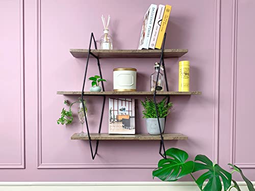 Cocoyard 3 Tier Wall Shelf – Industrial Wall Mounted Rustic Wood Shelf for Living Room, Kitchen Bar Shelving – Wall Display – Retro Storage Rack for Organization and Farmhouse Décor (31.5inch)
