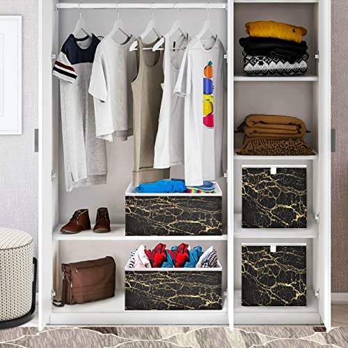 ALAZA Black Gold Marble Texture Fabric Cube Storage Bin,Collapsible Fabric Bins Organizer Foldable Basket For Closet Cabinet Shelf Office,11.02X11.02X11.02In