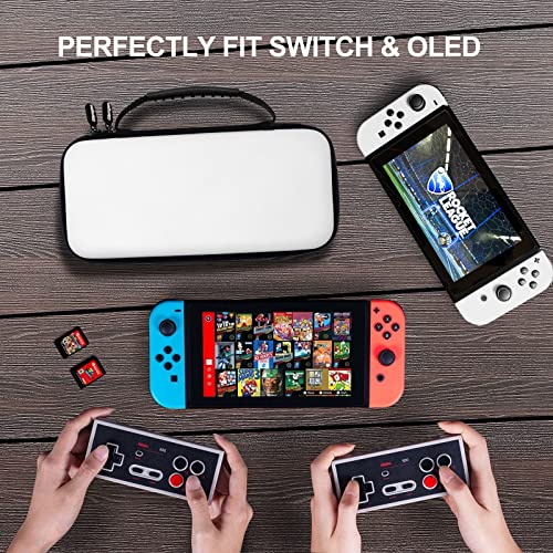 Carry Case for Nintendo Switch/Switch OLED Console,White PU Protective Hard Portable Travel Carrying Case Shell Pouch Bag for Switch Console and Accessories with 10 Game Card Slots for Girls and Boys